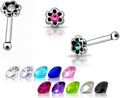 925er Silber Nasenpiercing Stecker Glitzerstein Blume | NPSIN17