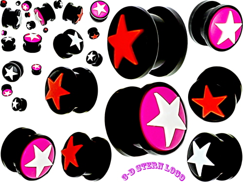 3D Stern Logo Piercing Plug Flesh Tunnel Schwarz mit Gewinde | 3DSTUN