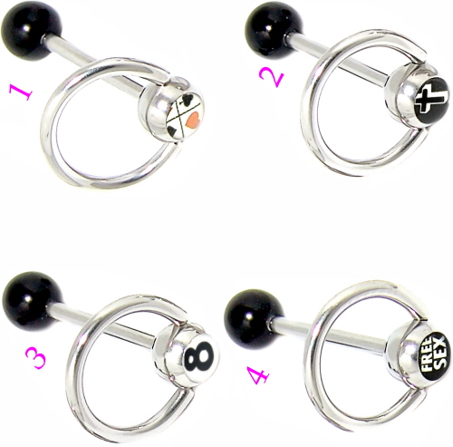 Piercing Barbell mit Ring und Zahl 8 Kreuz Logo Ball | EL1139