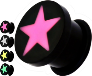 Pink Weiß Gelb Grün Stern Piercing Plug mit Gummi Halterung | PWGGSH