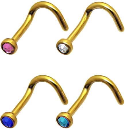 Titan, Gold Nasenpiercing, Nasenstecker mit Stein,