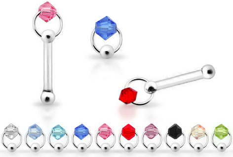 925er Silber Nasenpiercing Stecker mit Ring und Color Perle