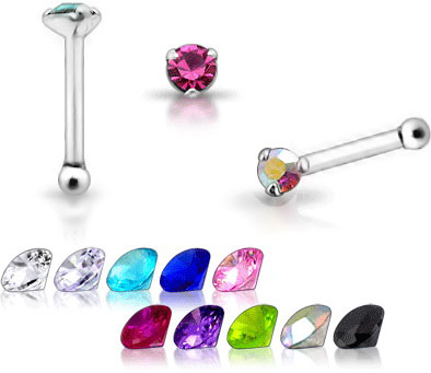 925er Silber Nasenpiercing Stecker mit Glitzerstein
