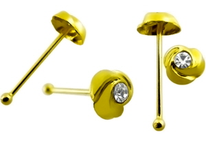 Echt Gold Nasenpiercing mit gerade oder gebogener Stecker Pin mit Kristall
