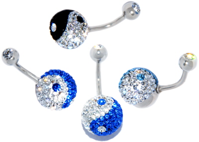 Titan Piercing mit SW Kristallen Yin Yang